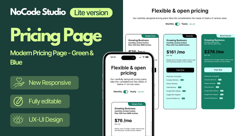 Modern Pricing Page - Colorful Template | Bubble